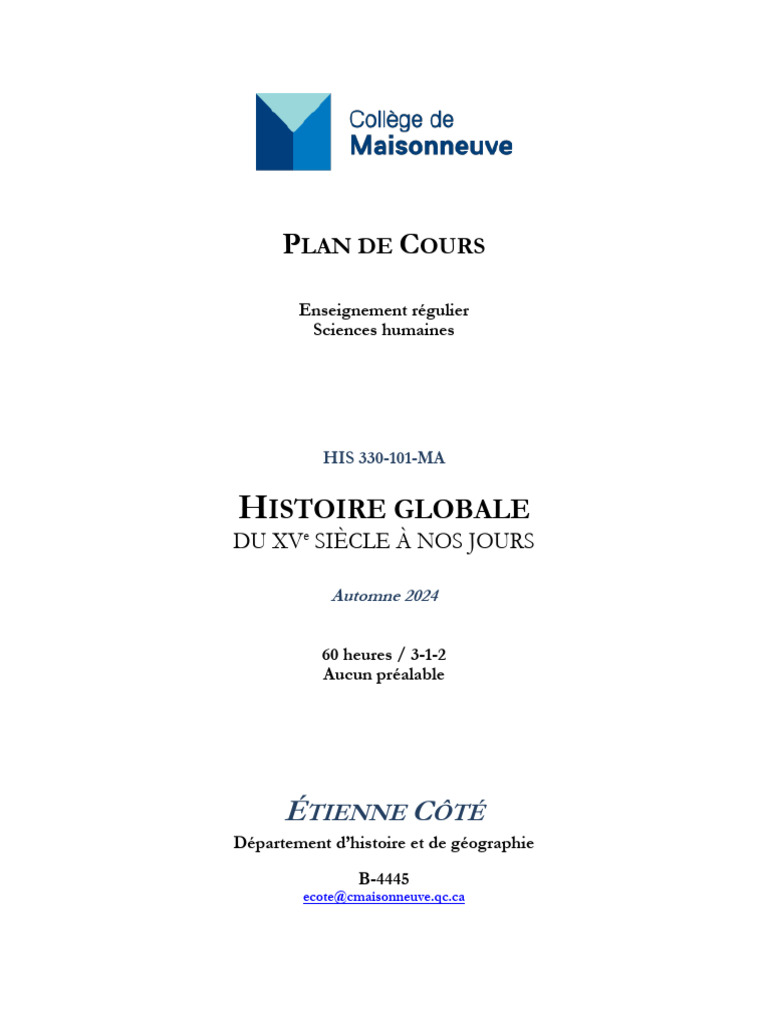 Plan de Cours 330-101 A24-EC-3 | PDF