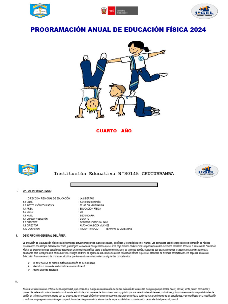 Programación Anual de Cuarto 2024 | PDF | Educación Física