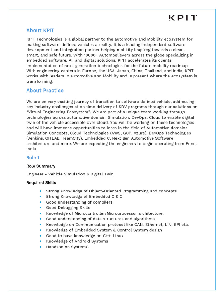 Job Description M.tech FTE | PDF