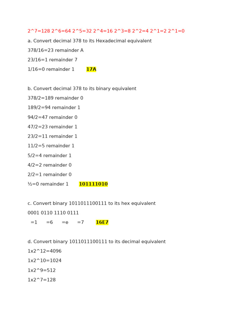Numbering Systems Exercises | PDF