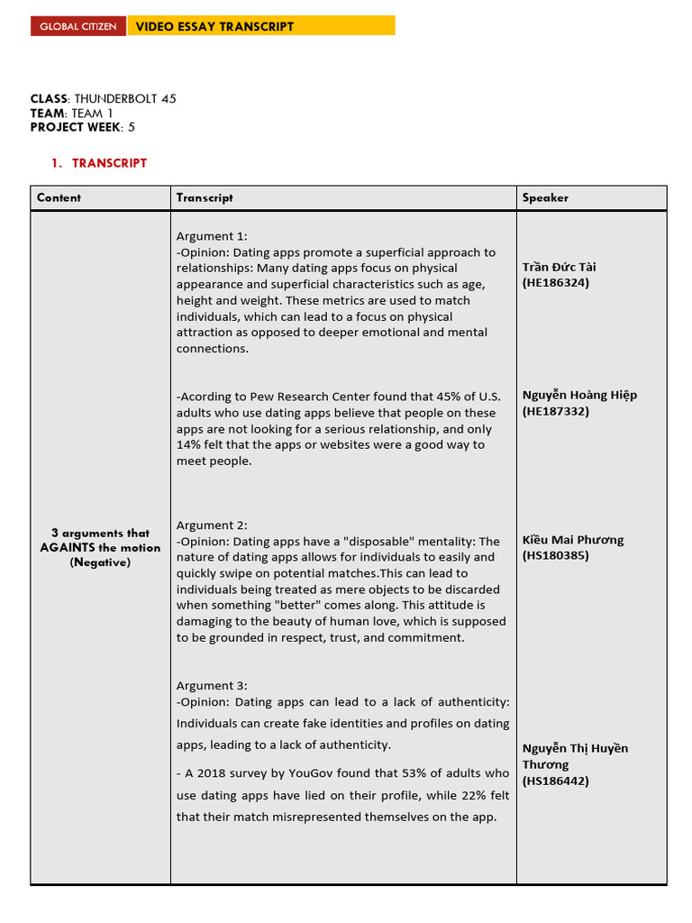 Class Team Transcript | PDF