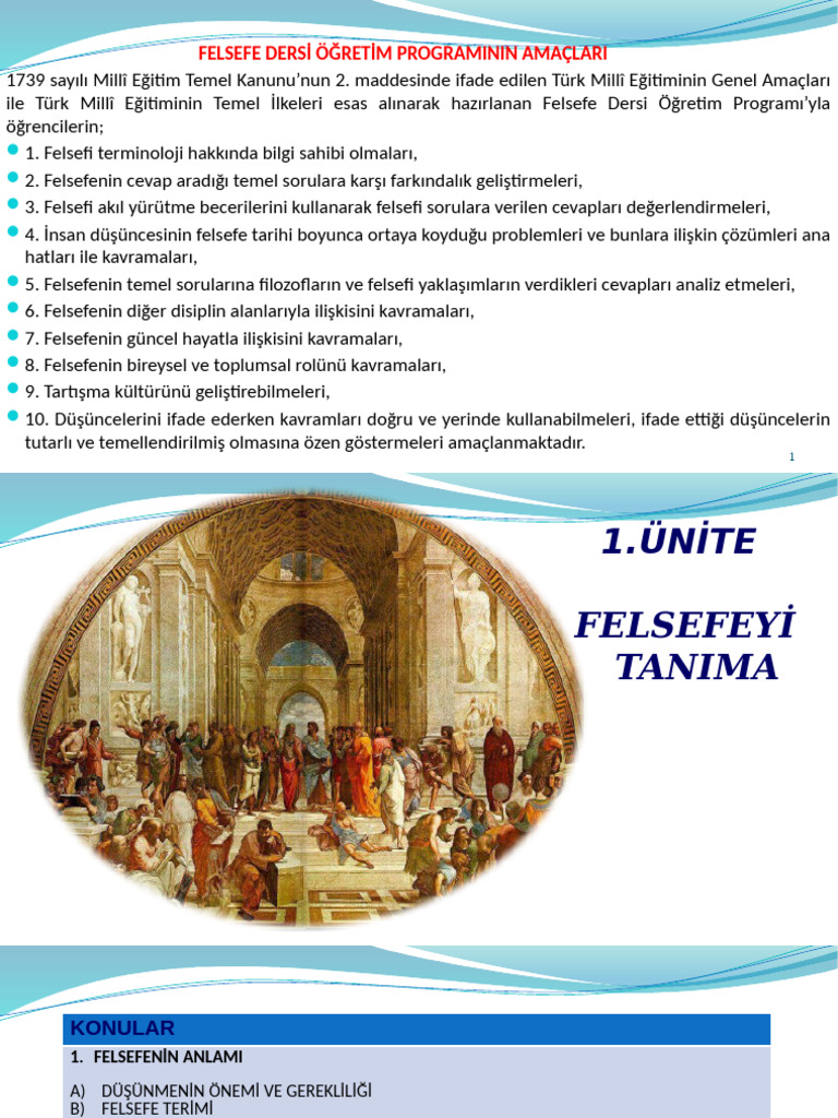10 Felsefe 1.Üni̇te | PDF