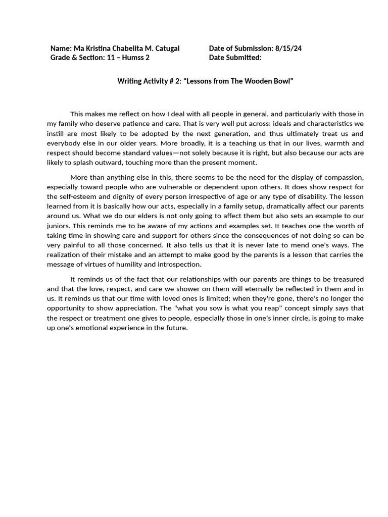 Written Work or Performance Task Template | PDF