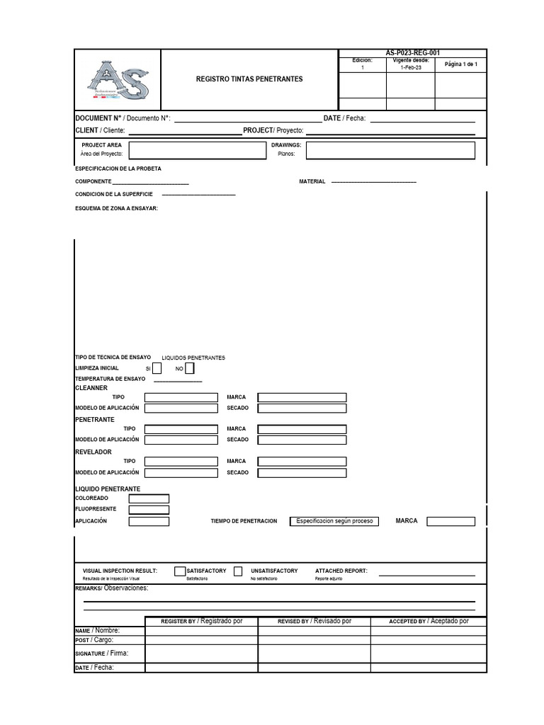 As-P023-R001-R002-R003 Registro Tintas Penetrantes | PDF