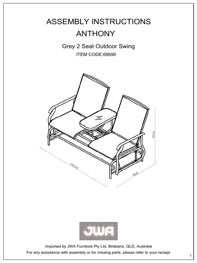 Anthony Grey 2 Seat Outdoor Swing (v2) Ai 69690 | PDF | Screw | Nut ...