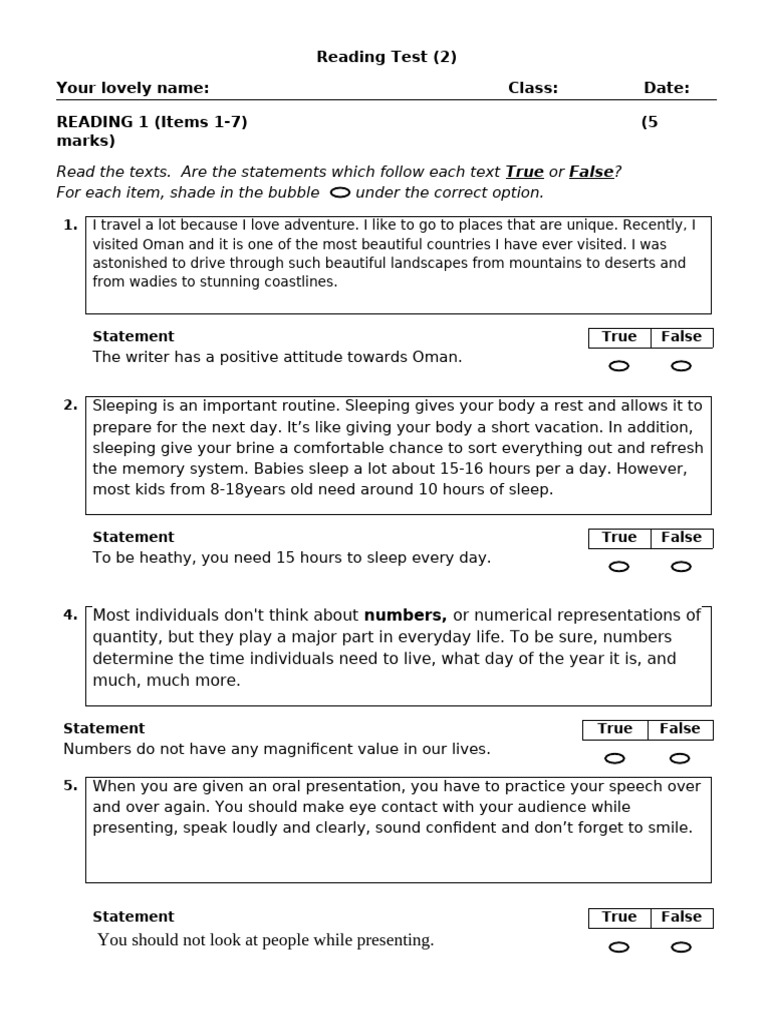 Reading 2 Test | PDF