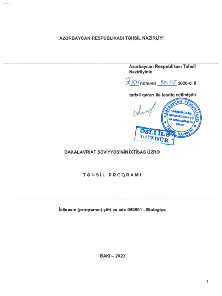 Biologiya 050501 Tehsil Programi | PDF