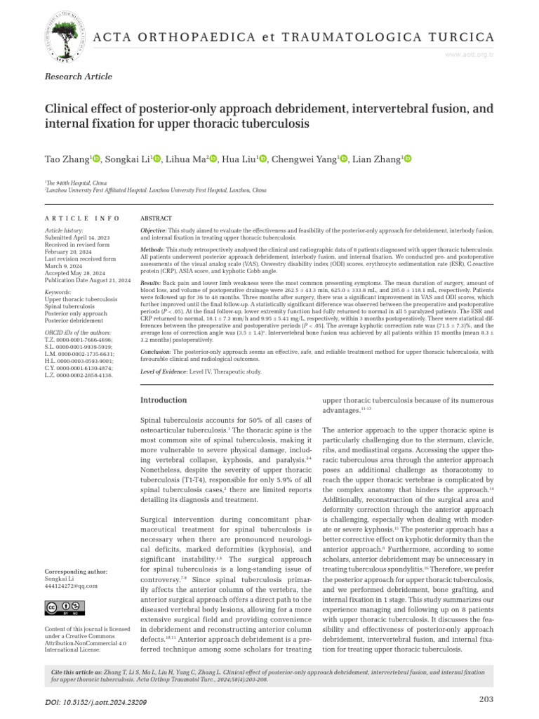 Clinical effect of posterior-only approach debridement, intervertebral fusion, and internal ...