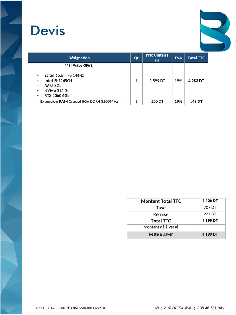 Bind IT - Devis PC Portable | PDF