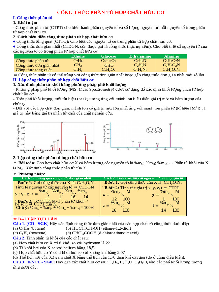 Cong Thuc Phan Tu Hop Chat Huu Co | PDF