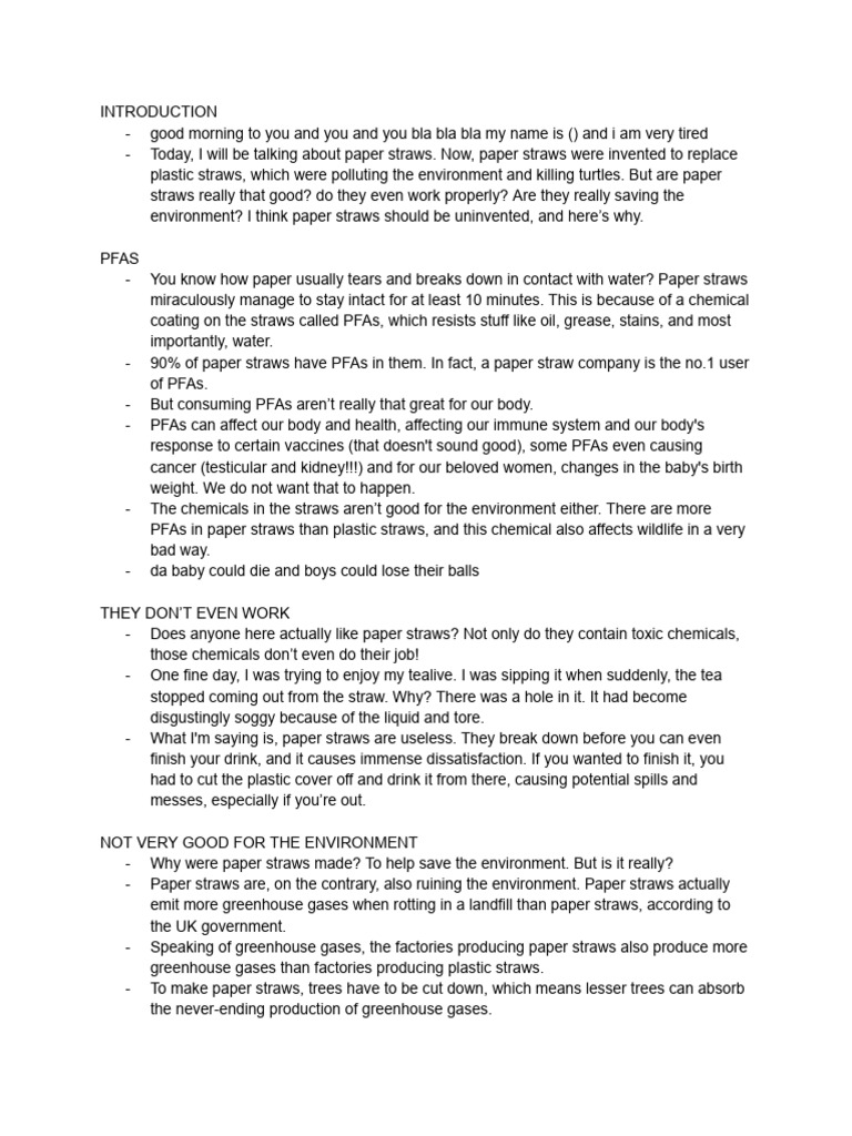 Ban Paper Straws! Speech Outline | PDF