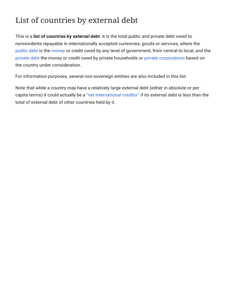 List of Countries by External Debt - Wikipedia | PDF