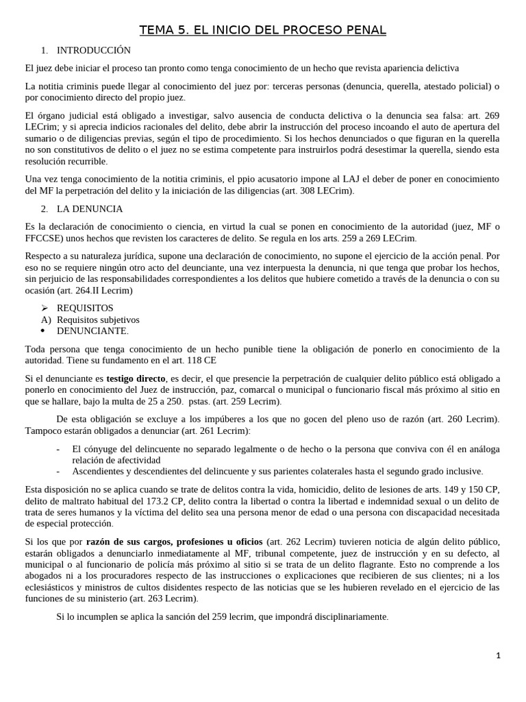 TEMA 5. PROCESAL PENAL | PDF