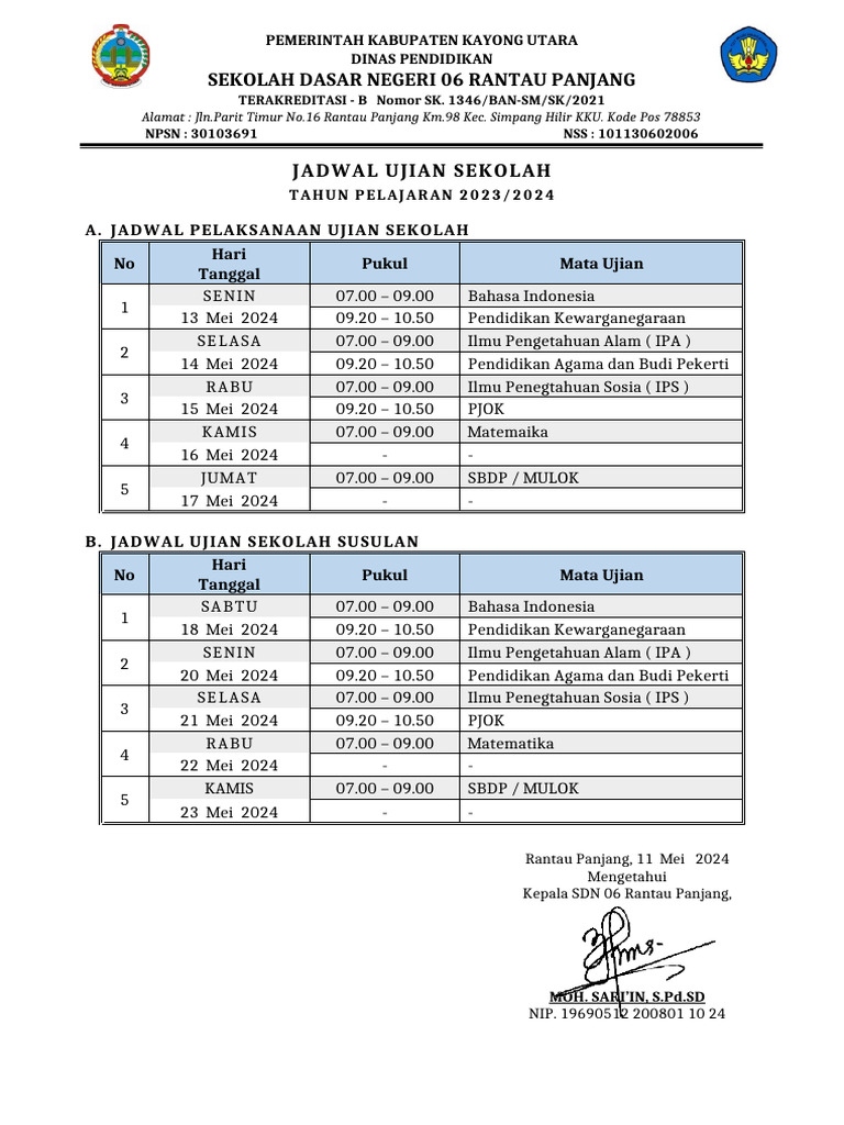Jadwal Ujian Sekolah 2023-2024 | PDF Jadwal Ujian Sekolah 2023-2024 | PDF