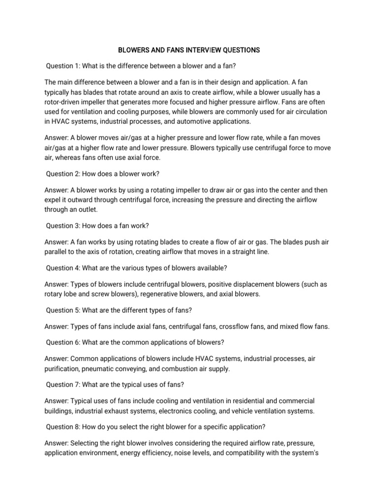 Blower and Fan Interview Questions | PDF