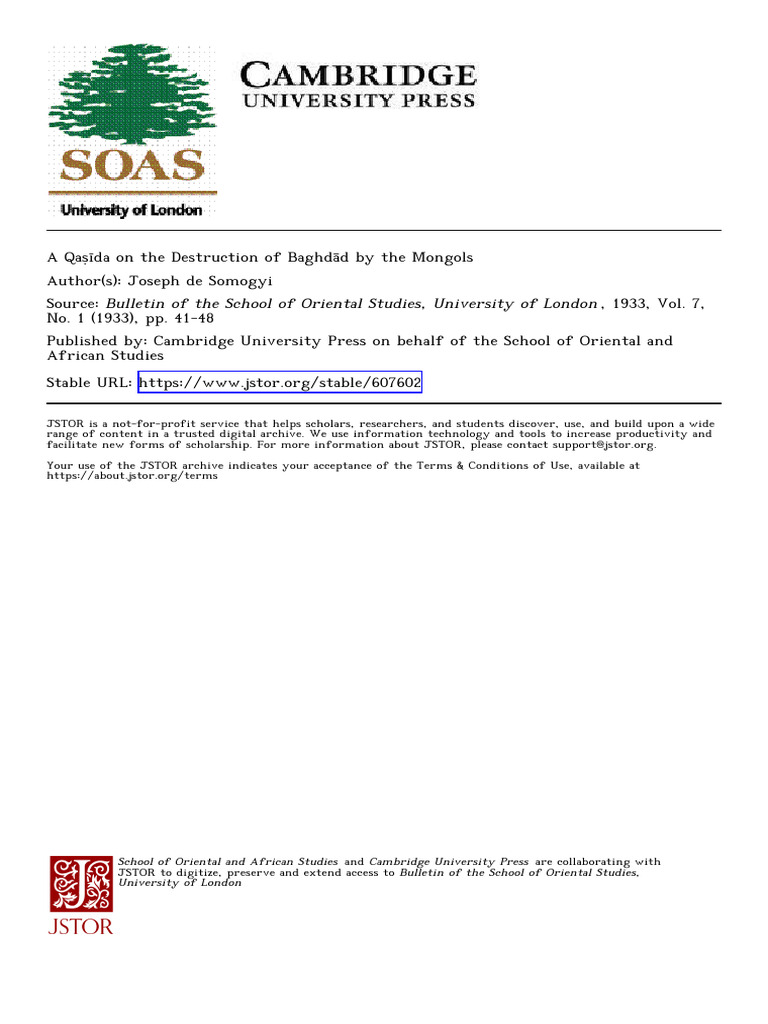 A Qasida On The Destruction of Baghdad by The Mongols | PDF