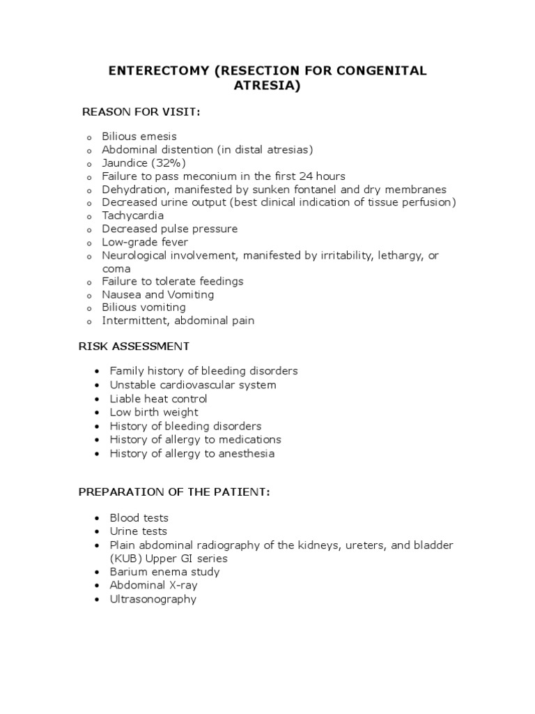 Enterectomy Procedure for Atresia | PDF | Gastrointestinal Tract | Vomiting
