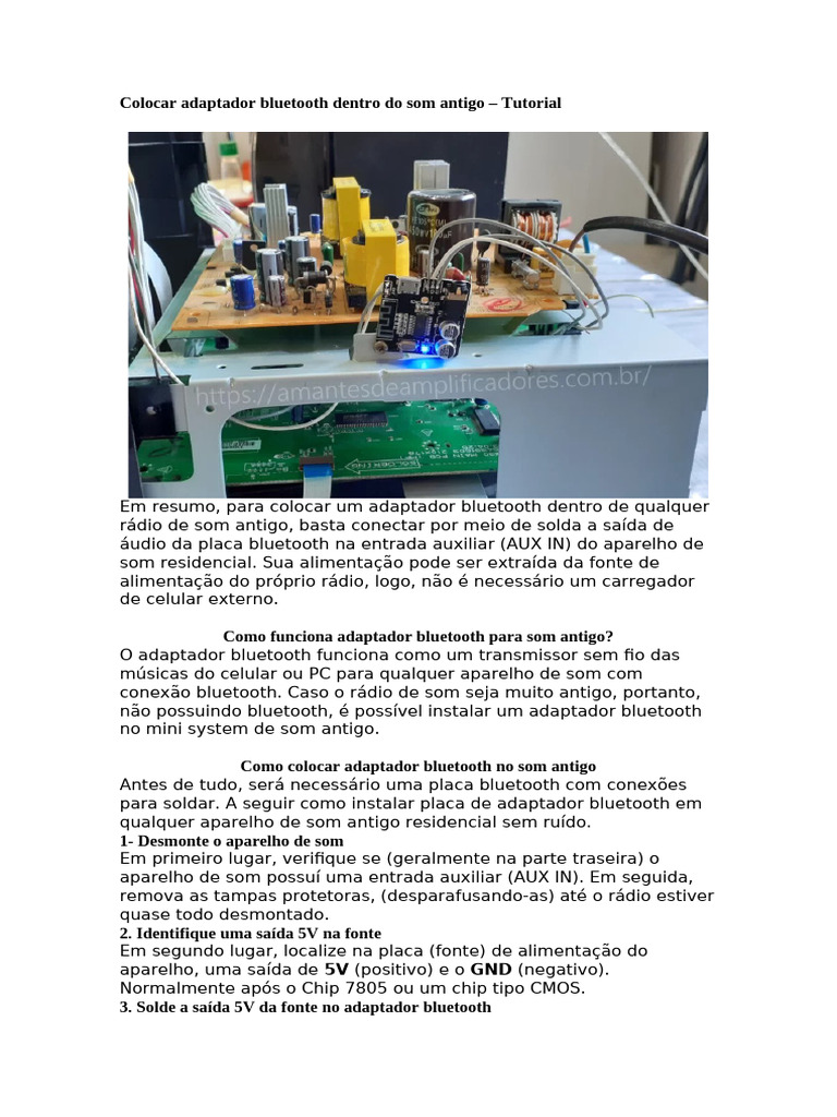 Como Colocar Adaptador Bluetooth Dentro Do Som Antigo - Tutorial | PDF