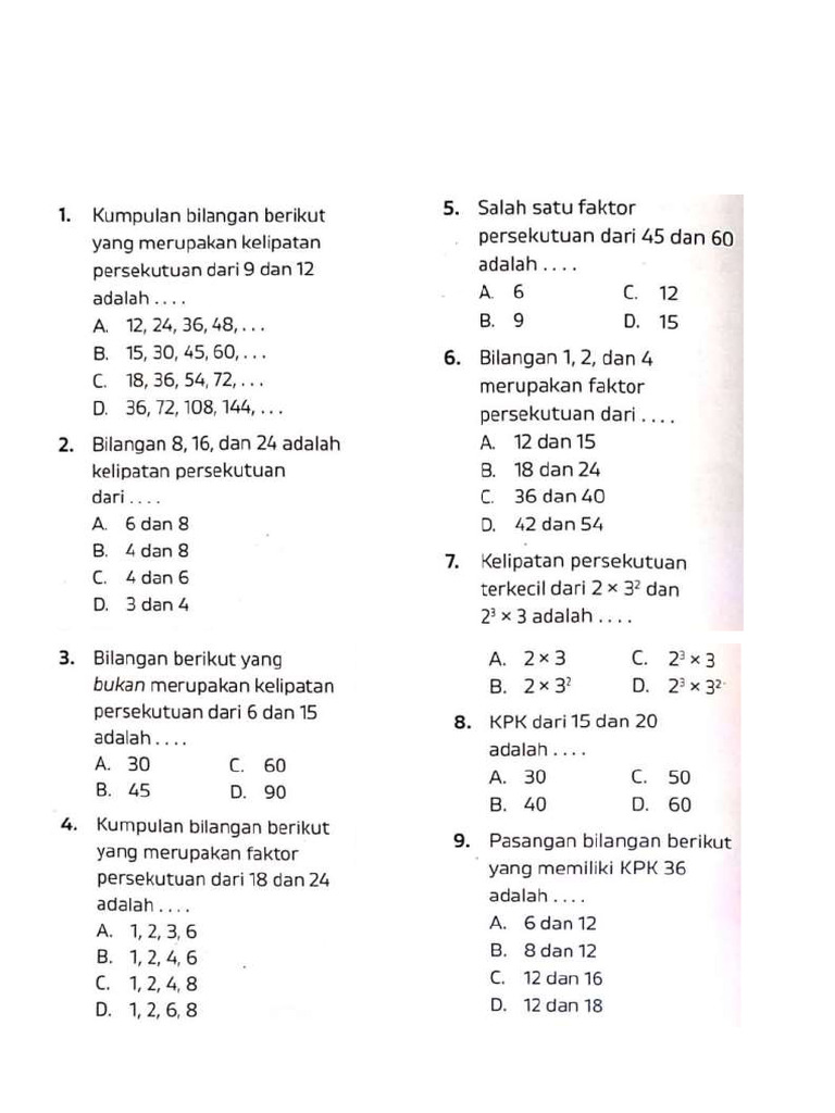 2 Rangkap Soal STS MTK Bab 1 Dan 2 | PDF