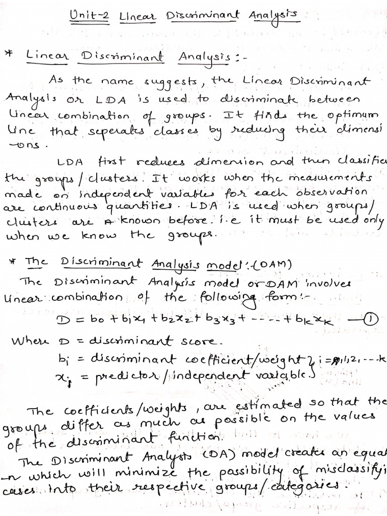 Unit - 2 Discriminant Analysis | PDF