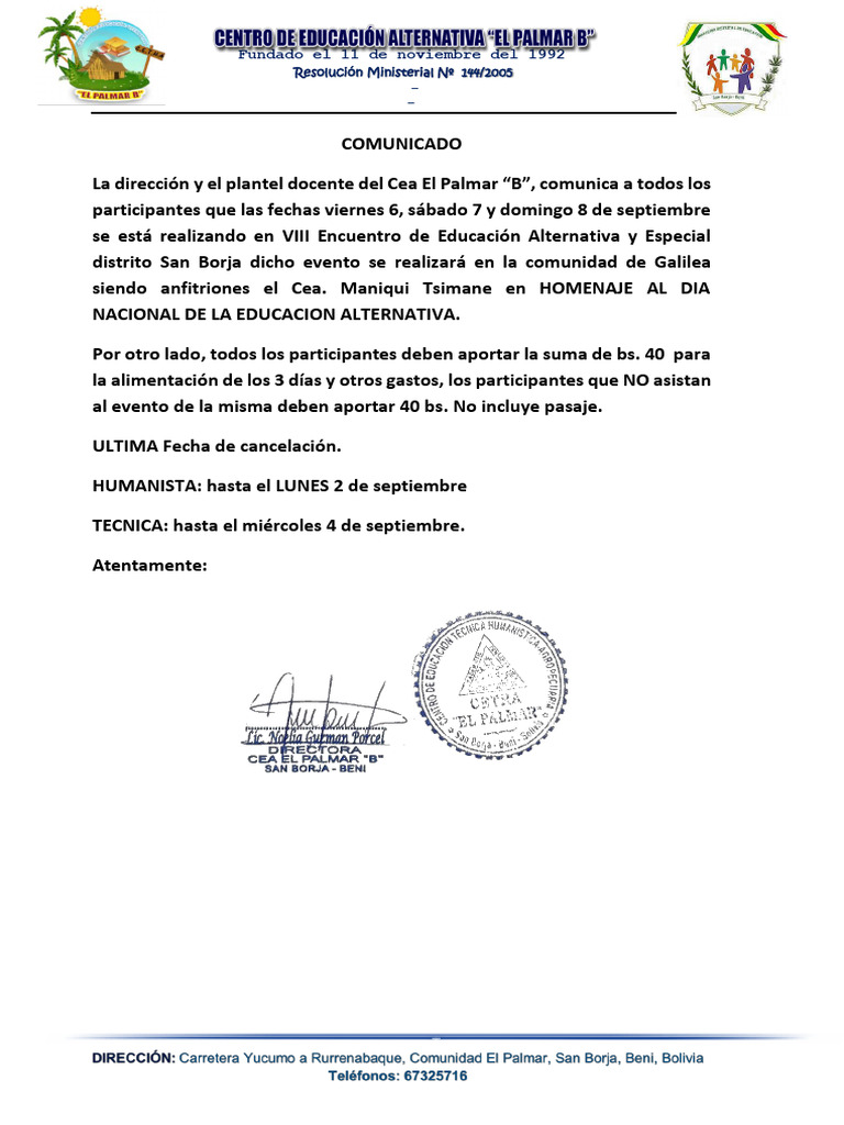 Comunicado 8 de Septimbre | PDF