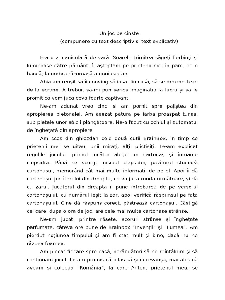 Compunere Cu Text Descriptiv Si Explicativ | PDF