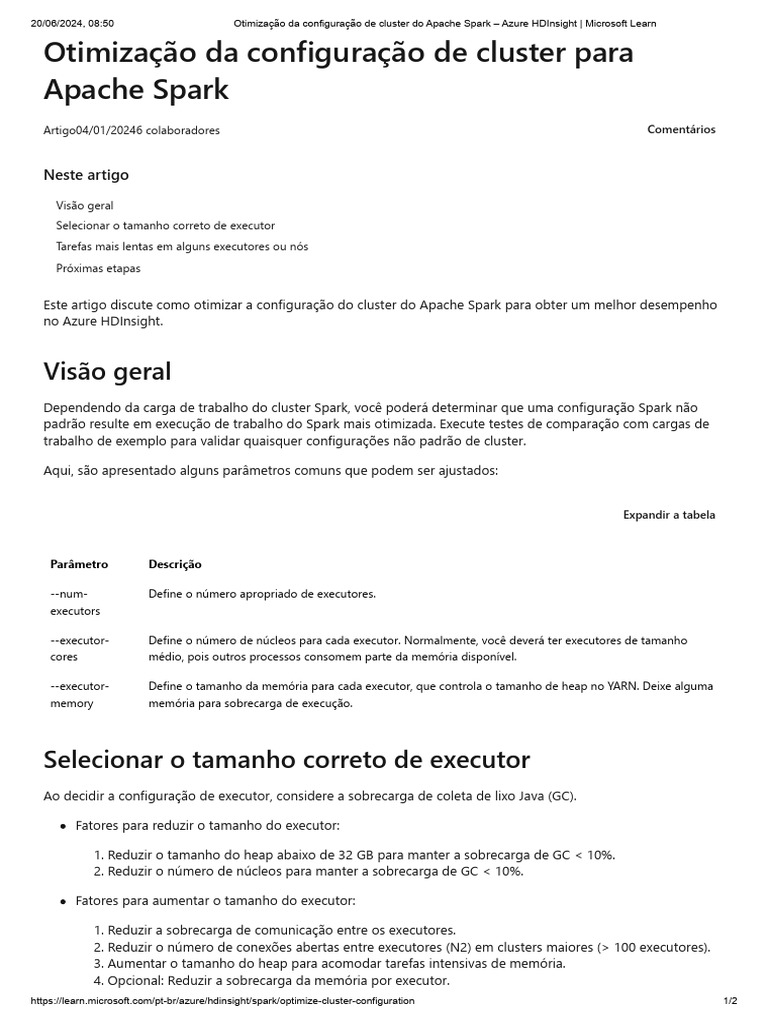 Otimização Da Configuração De Cluster Do Apache Spark Azure Hdinsight 