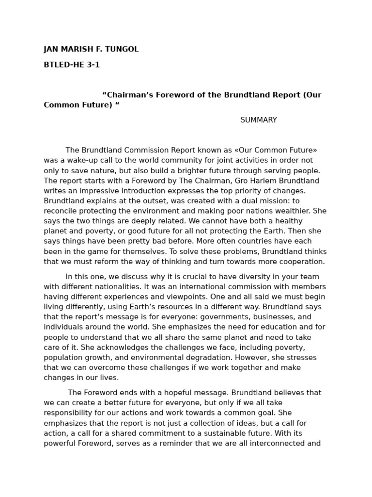 Brundtland Report: A Call for Action | PDF | Sustainability ...