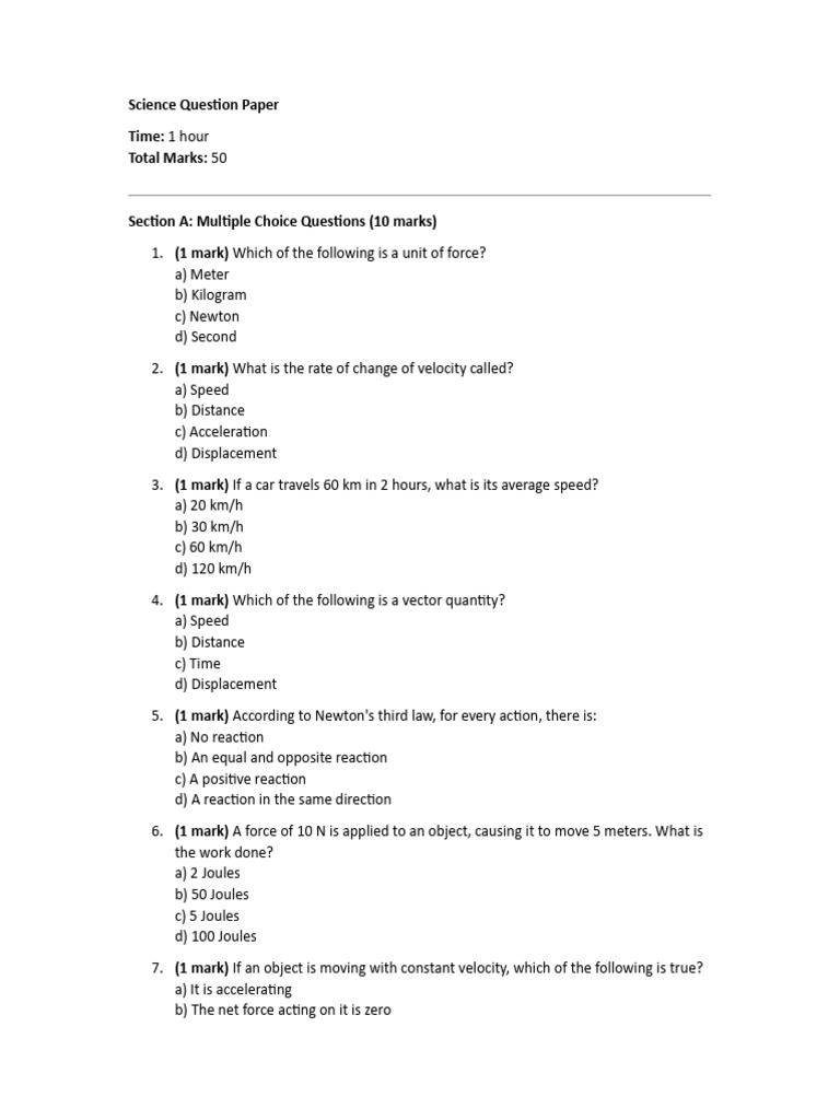 Science Test Paper | PDF