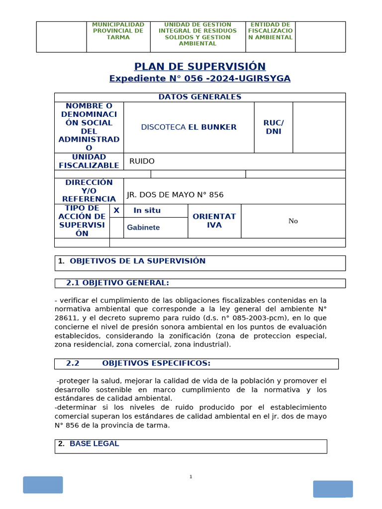 PLAN DE SUPERVISION BUNKER | PDF