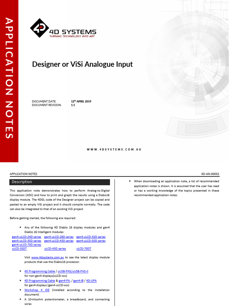 4D Systems - AN00052 - Designer Visi - Analogue Input | PDF
