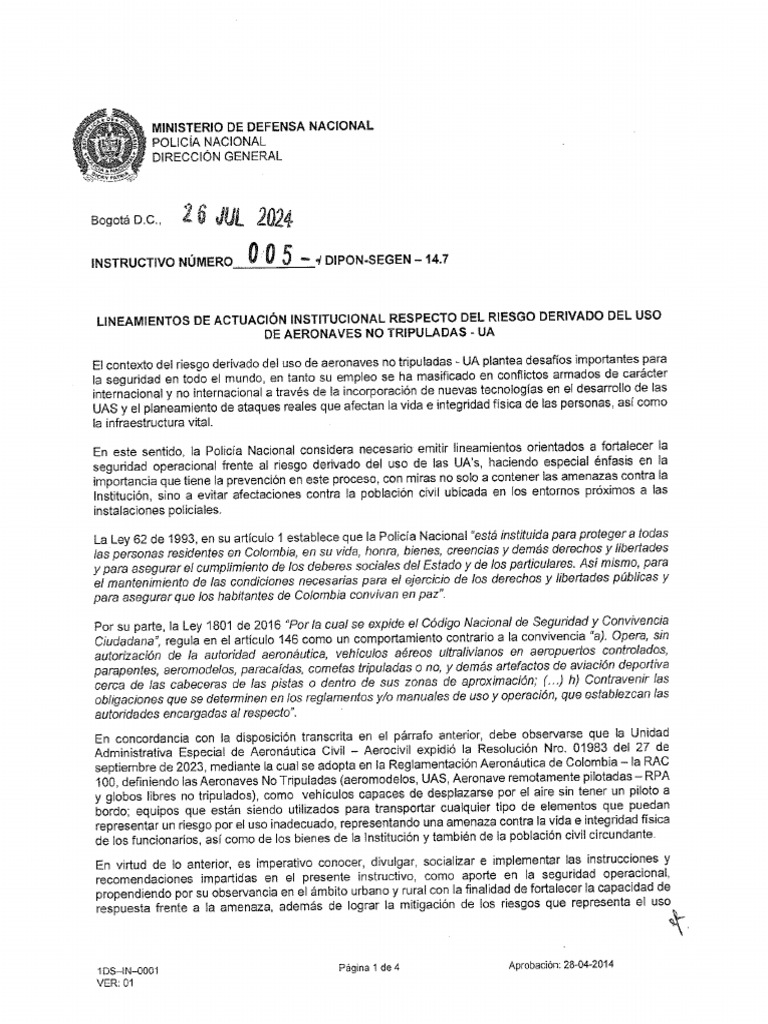 Instructivo Nro 005 Dipon Segen Lineamientos de Actuación Institucional Riesgo Derivado Del Uso ...