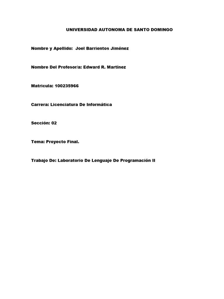 Proyecto Final de Lenguaje de Programacion II | PDF | SQL | Java (lenguaje de programación)