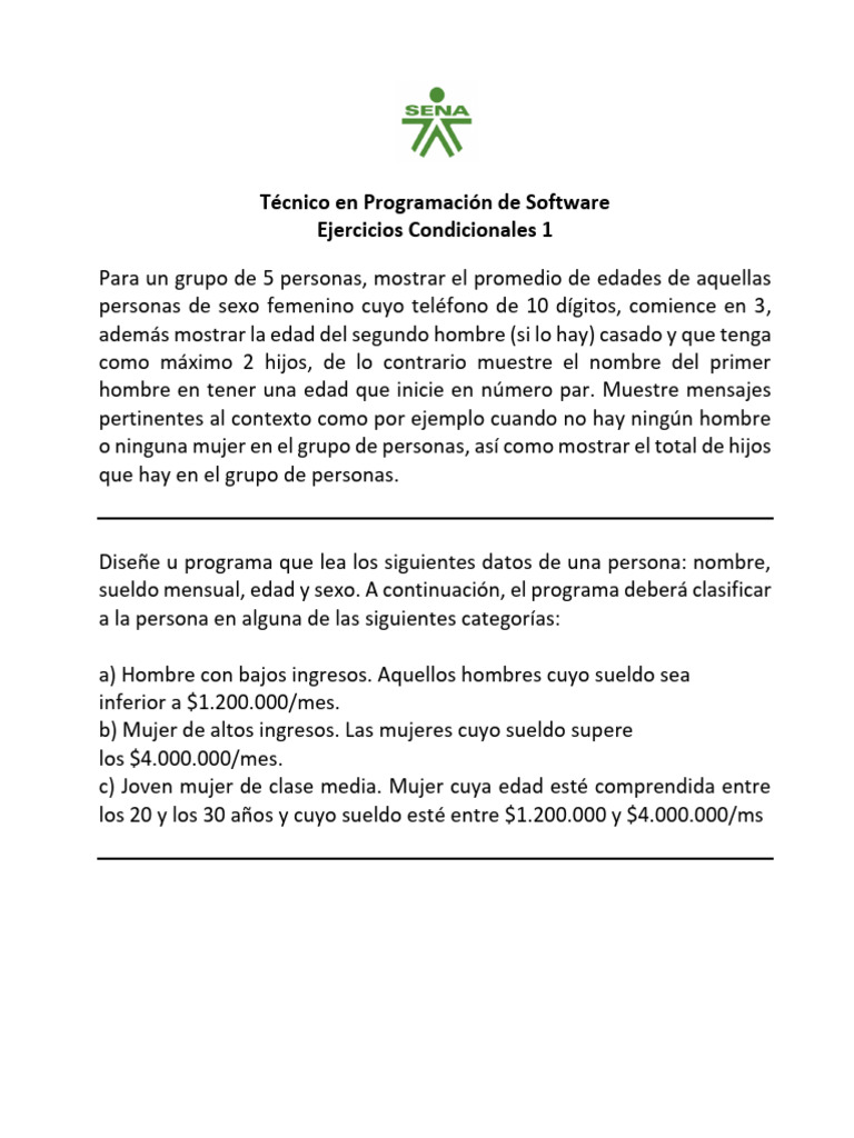 Ejercicios de Programación Condicional | PDF