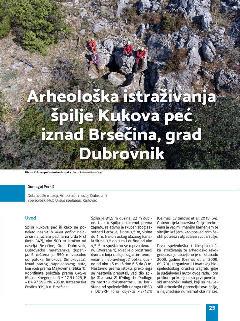 Perkic D, Arheoloska Istrazivanja Spilje Kukova Pec Iznad Brsecina ...