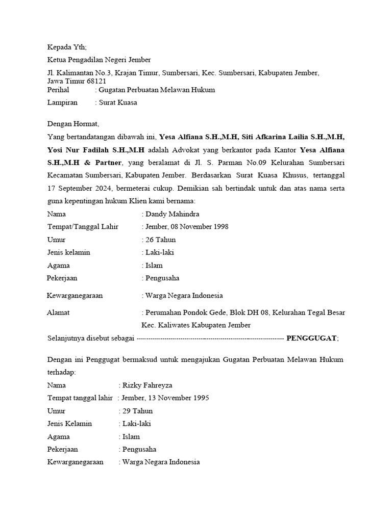 Surat Gugatan Kel 2 Perdata | PDF