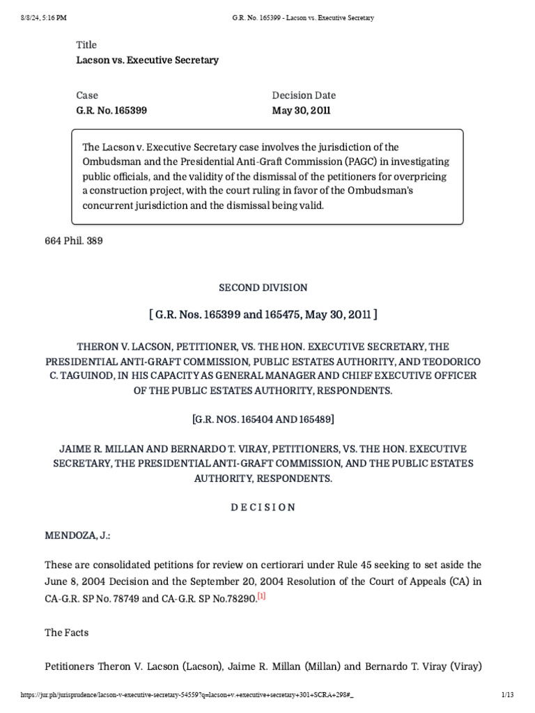 G.R. No. 165399 - Lacson vs. Executive Secretary | PDF