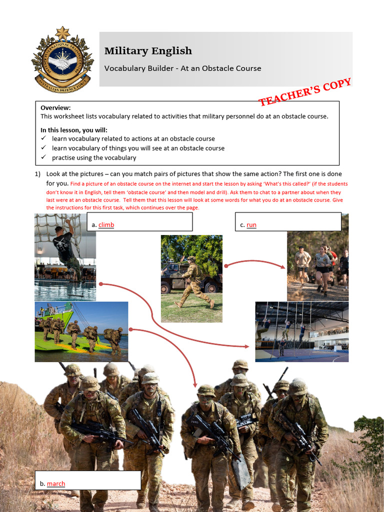 MilEng - Vocabulary Builder - at An Obstacle Course - Teachers | PDF