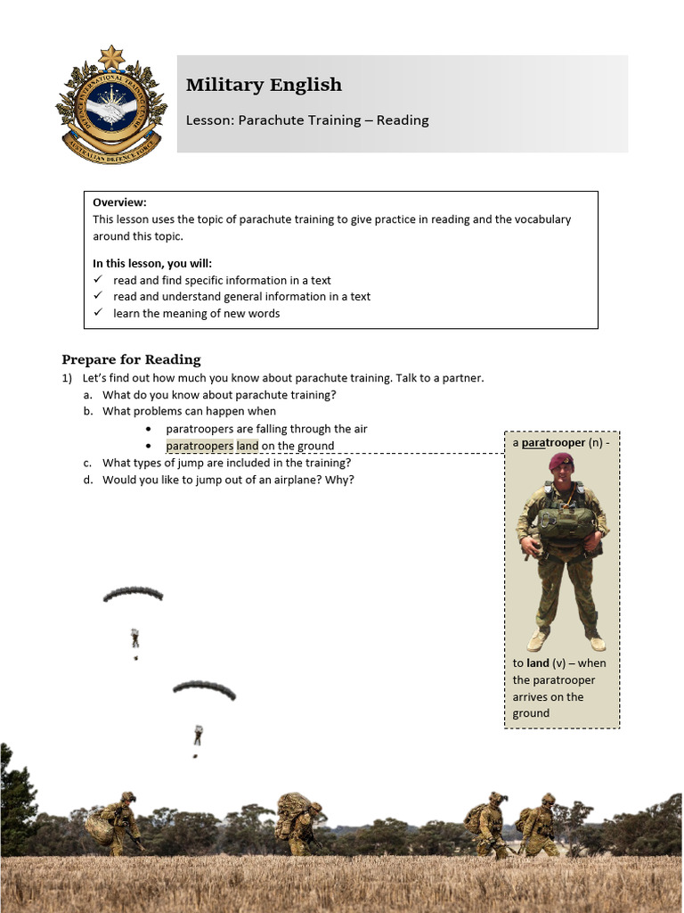 MilEng - Lesson - Reading - Parachute Training - Students | PDF