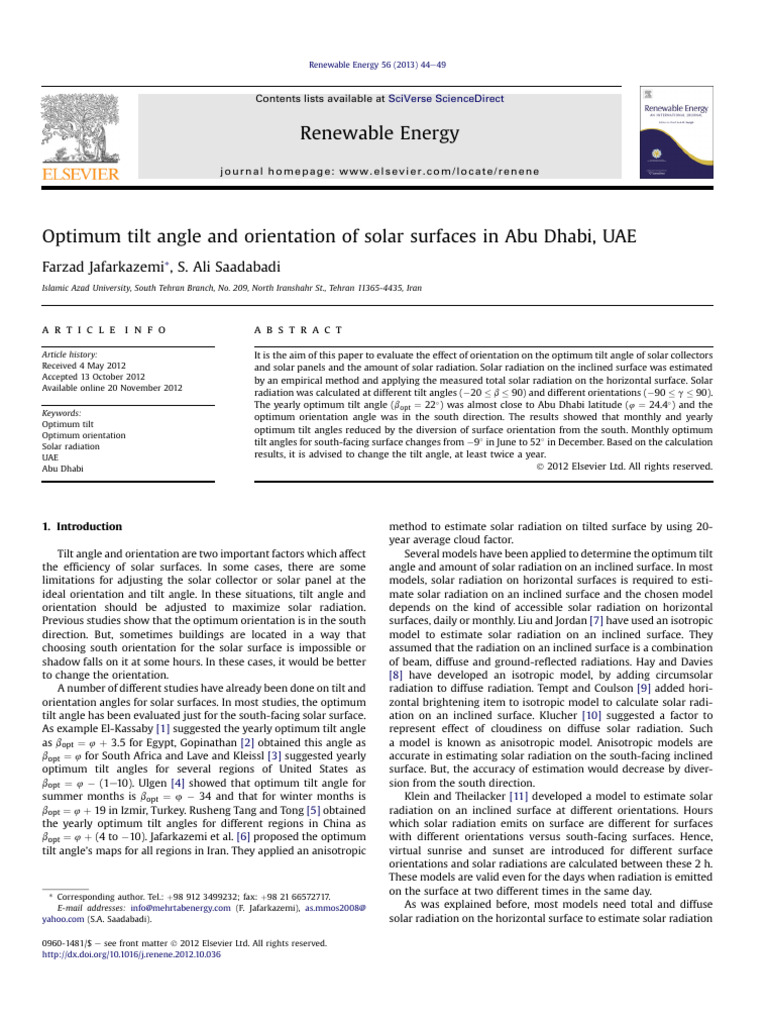 Optimum tilt angle and orientation of solar surfaces in Abu Dhabi, UAE ...