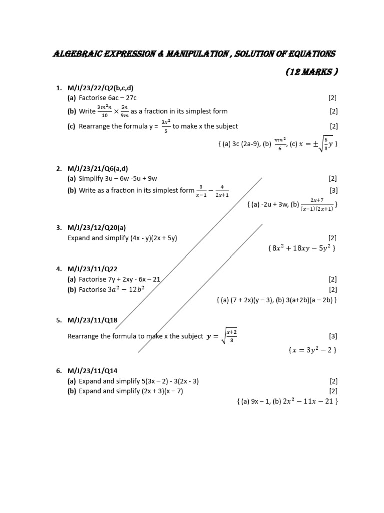 Algebraic Expression, Solution of Equations | PDF