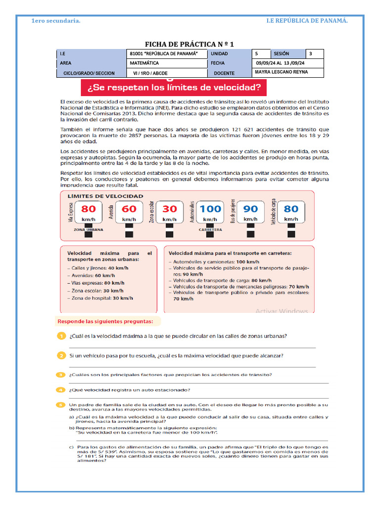 Ficha Práctica SESIÓN 3, 1ero Secund - Eda 5 - Inecua | PDF