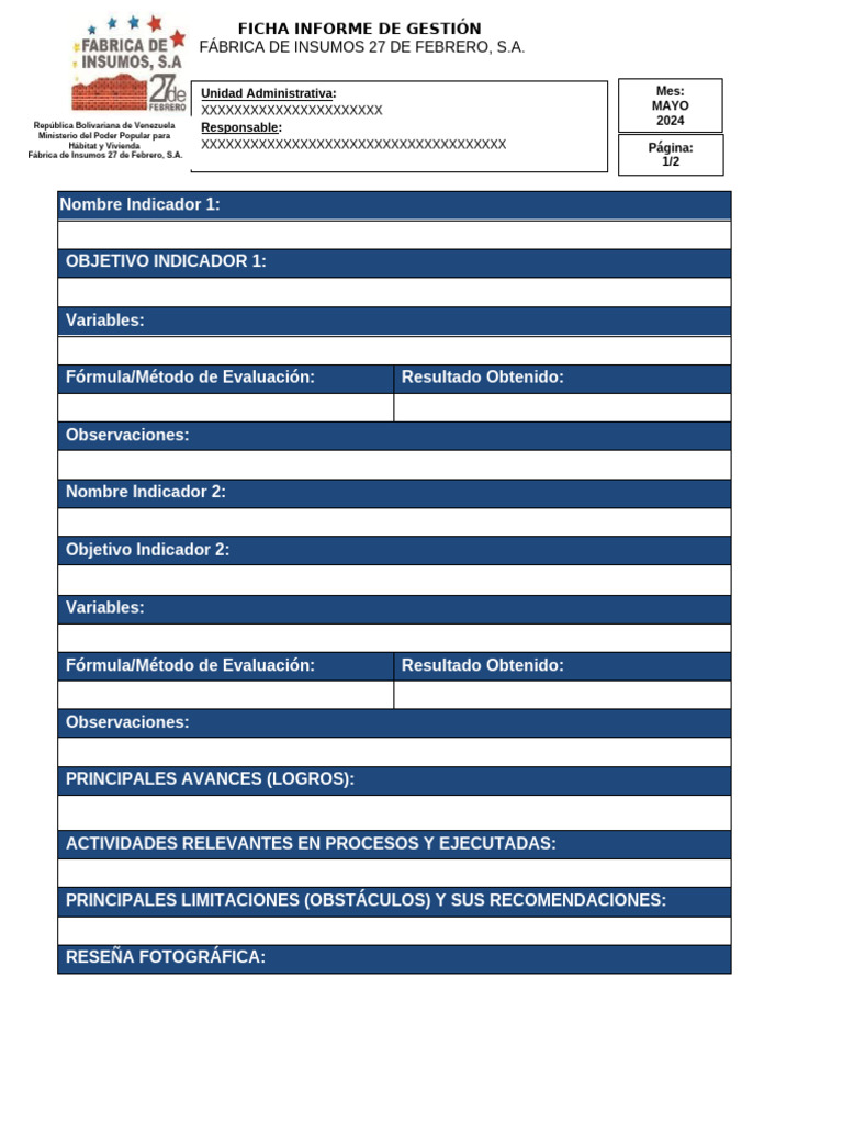 FORMATO FICHA INFORME DE GESTION | PDF