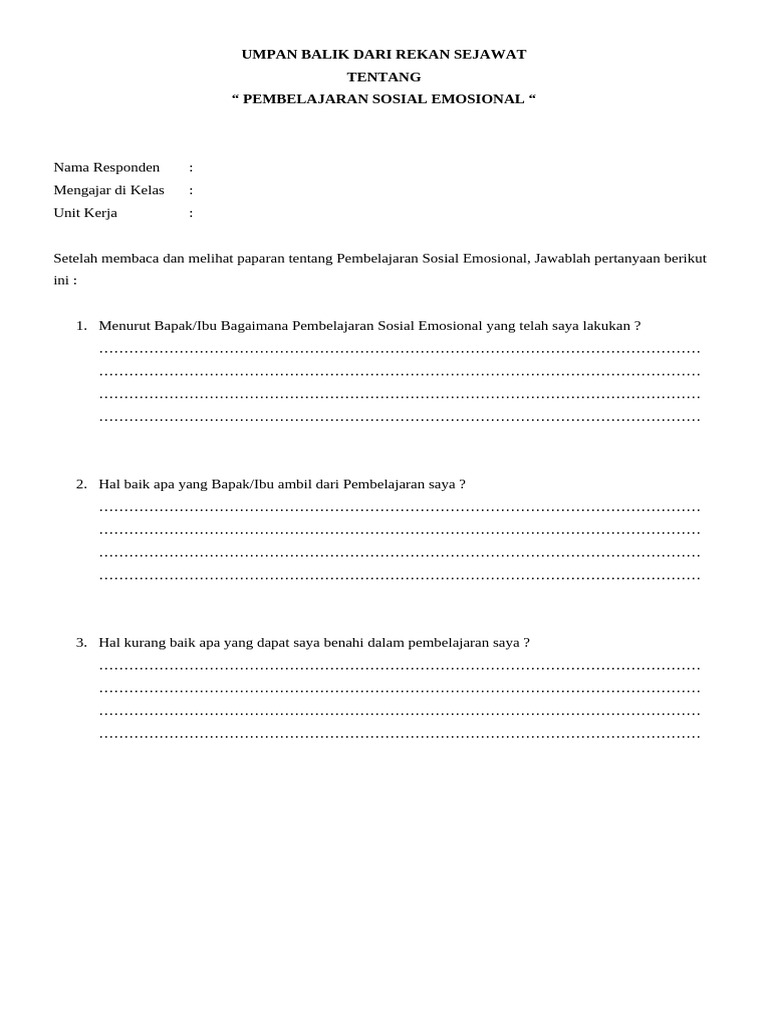 Umpan Balik Dari Rekan Sejawat Pembelajarn Sosial Emosional | PDF