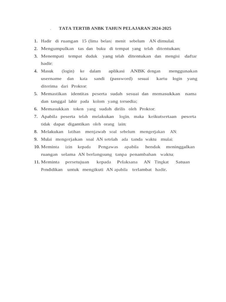 Tata Tertib Anbk Tahun Pelajaran 2024-2025 | PDF