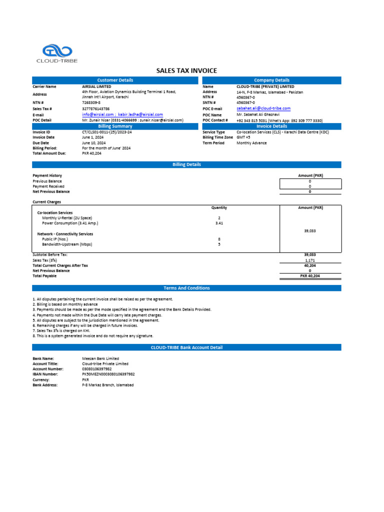 CT06 - Invoice-AirSial (June' 2024) | PDF