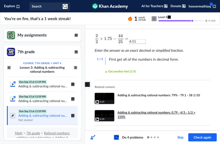 Adding & Subtracting Rational Numbers (Practice) Khan Academy | PDF