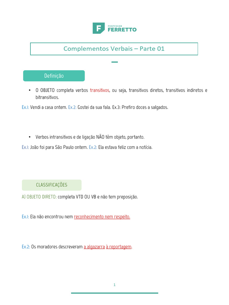 Complementos Verbais - Parte 1 | PDF