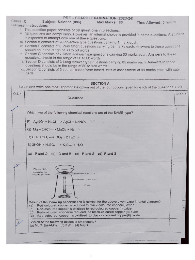 Science Pre-Board Question Paper | PDF