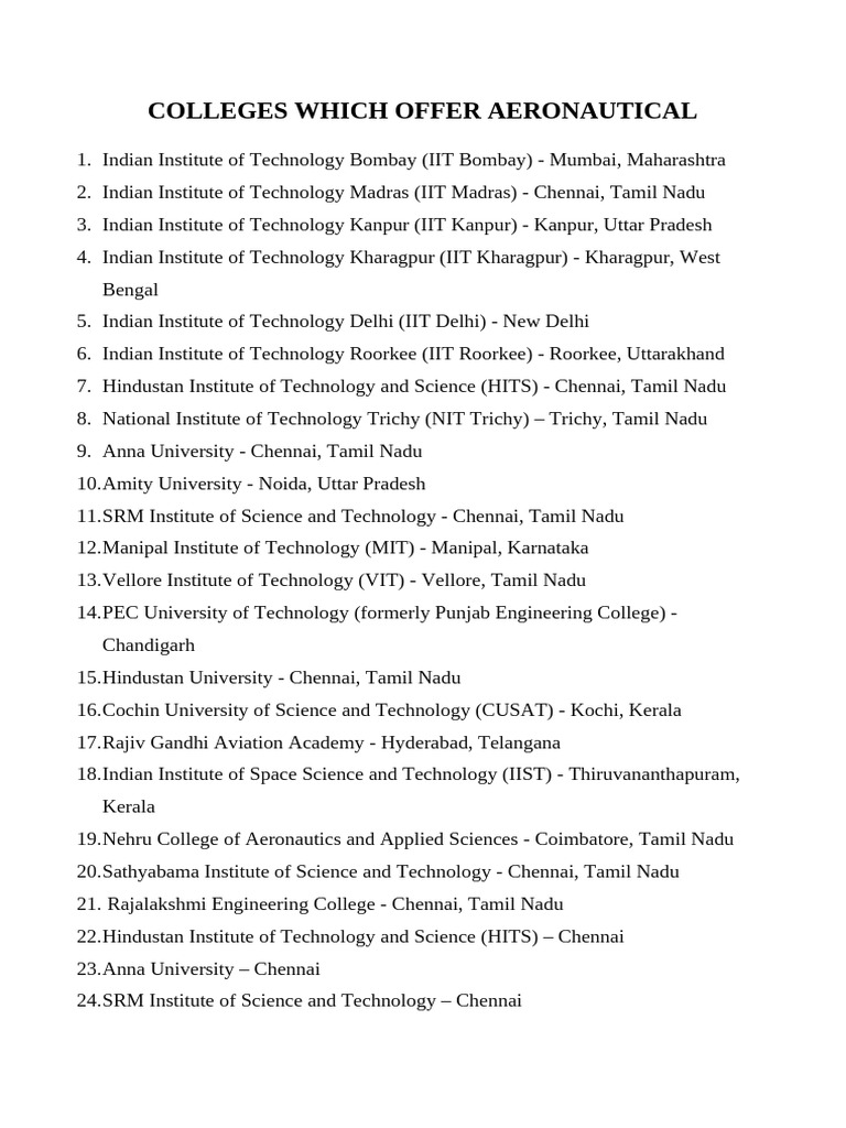 Colleges Which Offer Aeronautical | PDF